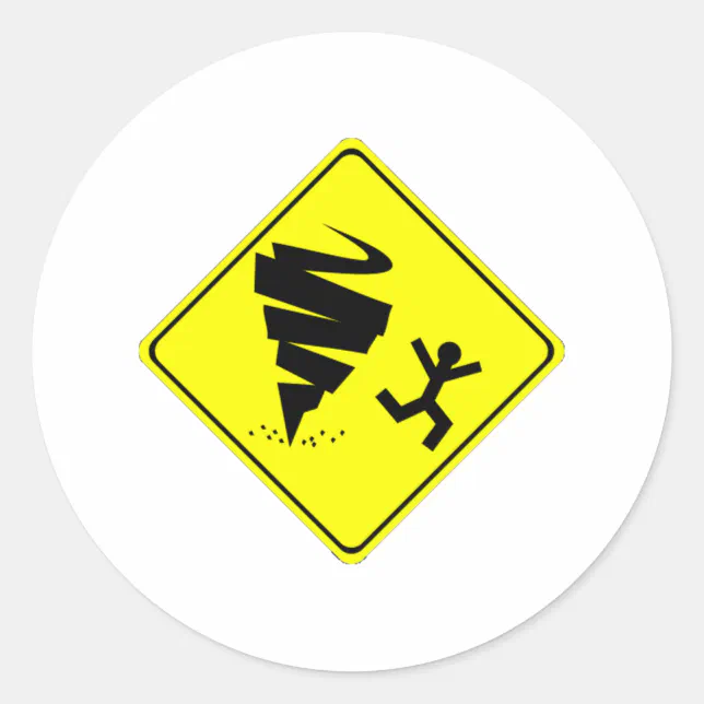 Tornado Warning Sign Classic Round Sticker | Zazzle