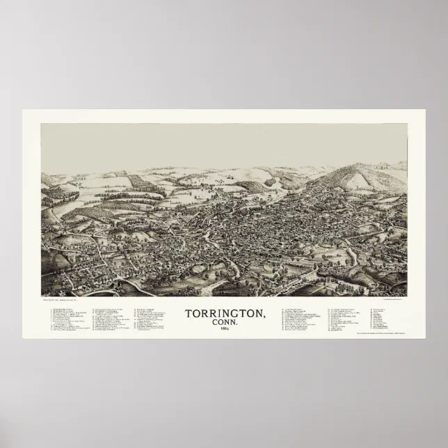 Torrington, CT Panoramic Map - 1889 Poster | Zazzle