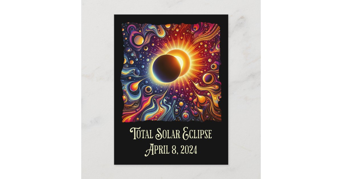 Total Eclipse 2024 Retro Groovy 60's 70's vibe Postcard | Zazzle
