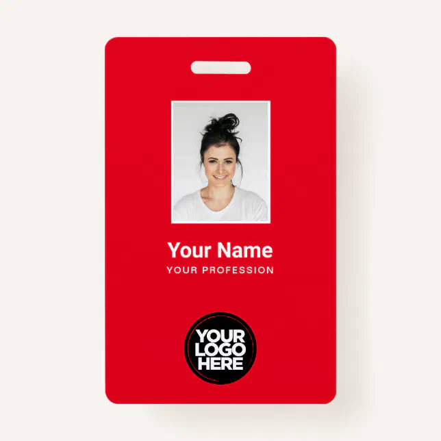 Total Red Employee Photo, Bar Code, Logo, Name Badge | Zazzle