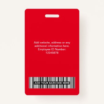 Total Red Employee Photo, Bar Code, Logo, Name Badge | Zazzle