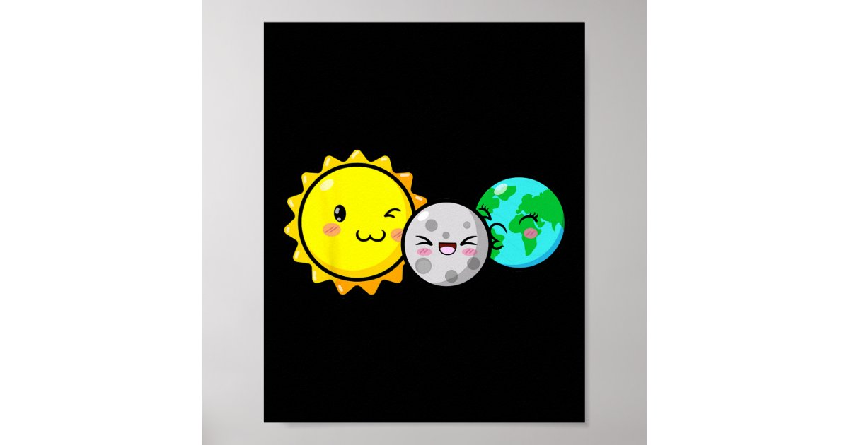 Total Solar Eclipse 2024 Cute Kawaii Fun Astronomy Poster | Zazzle