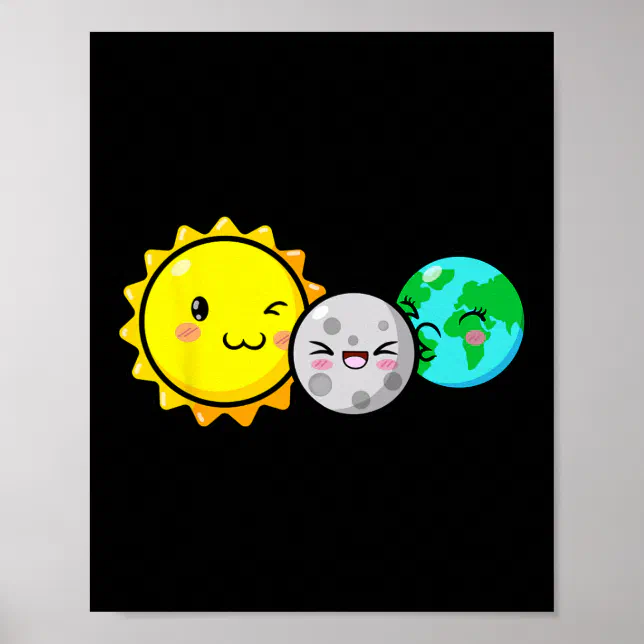 Total Solar Eclipse 2024 Cute Kawaii Fun Astronomy Poster | Zazzle