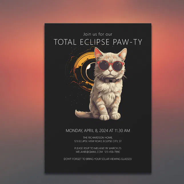 Total Solar Eclipse 2024 Fun Cat Viewing Party Invitation | Zazzle