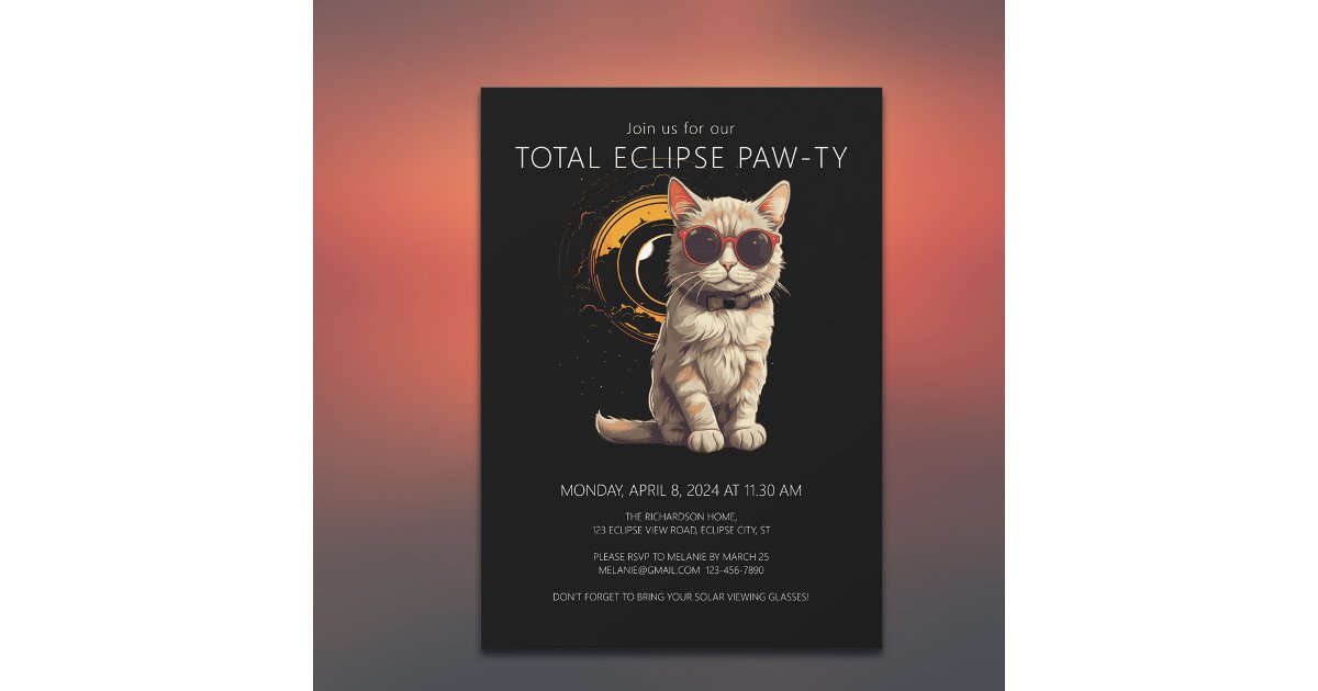 Total Solar Eclipse 2024 Fun Cat Viewing Party Invitation | Zazzle