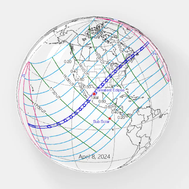 Total Solar Eclipse 2024 Global Path Paperweight | Zazzle