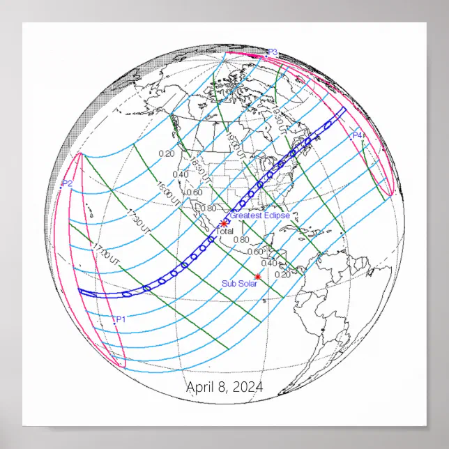 Total Solar Eclipse 2024 Global Path Poster | Zazzle