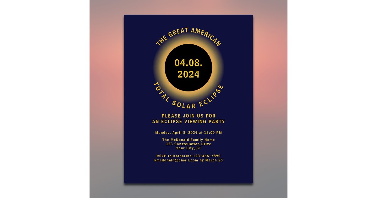 Total Solar Eclipse 2024 Viewing Party Invitation Postcard | Zazzle