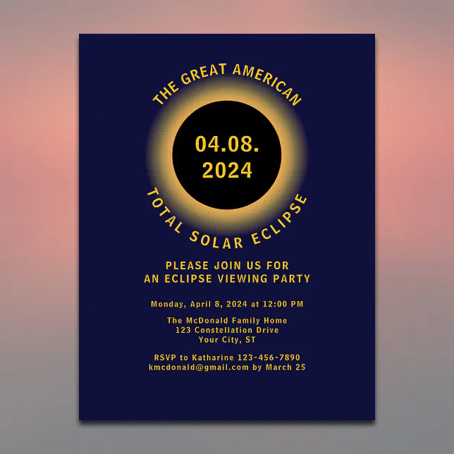 Total Solar Eclipse 2024 Viewing Party Invitation Postcard | Zazzle
