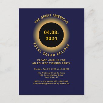 Total Solar Eclipse 2024 Viewing Party Invitation Postcard | Zazzle