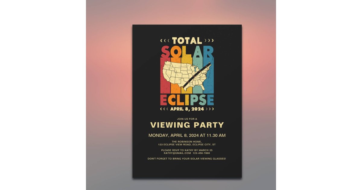 Total Solar Eclipse 2024 Vintage USA Viewing Party Invitation | Zazzle