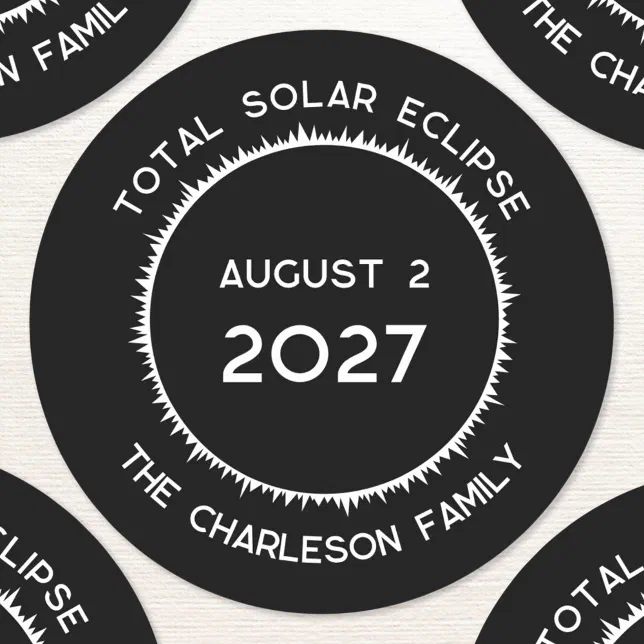 Total Solar Eclipse 2027 Personalized Classic Round Sticker | Zazzle