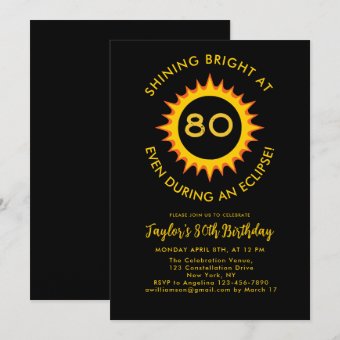 Total Solar Eclipse 4.8.2024 80th Birthday Party Invitation | Zazzle