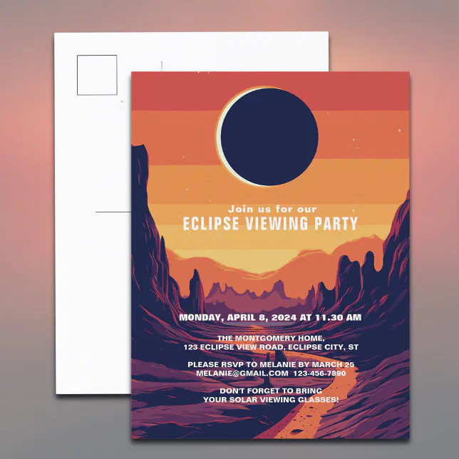 Total Solar Eclipse 4.8.2024 Scenic Viewing Party Invitation Postcard ...