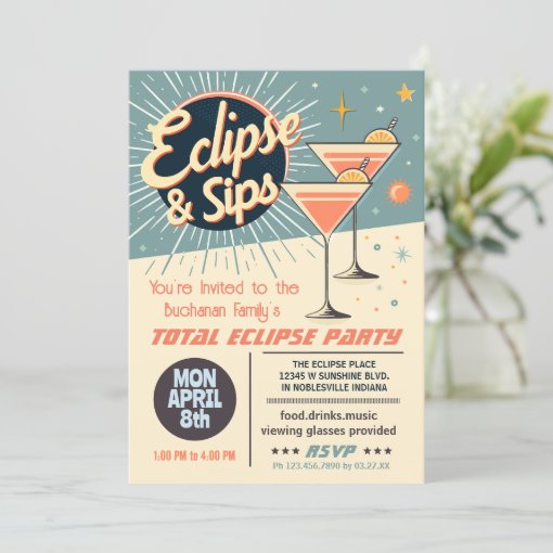 Total Solar Eclipse & Sips 2024 Retro Watch Party Invitation | Zazzle