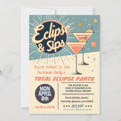 Total Solar Eclipse & Sips 2024 Retro Watch Party Invitation | Zazzle