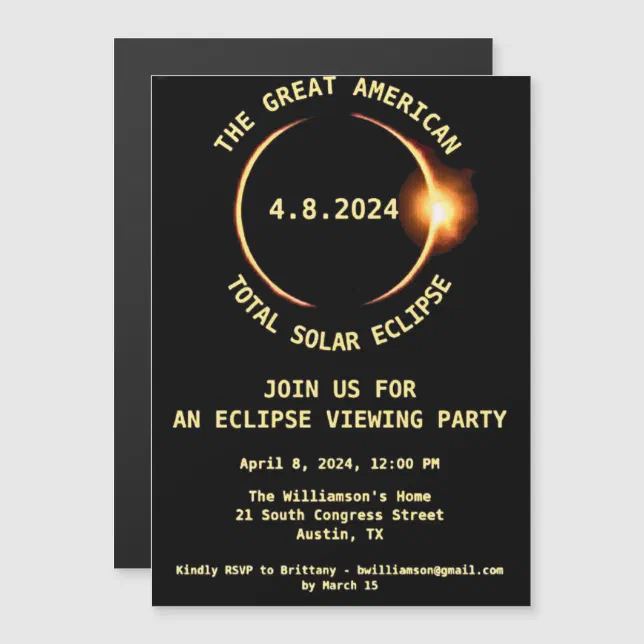 Total Solar Eclipse Viewing Party 4/8/2024 USA Inv Magnetic Invitation ...