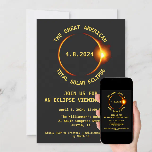 Total Solar Eclipse Viewing Party 4/8/2024 USA Invitation | Zazzle