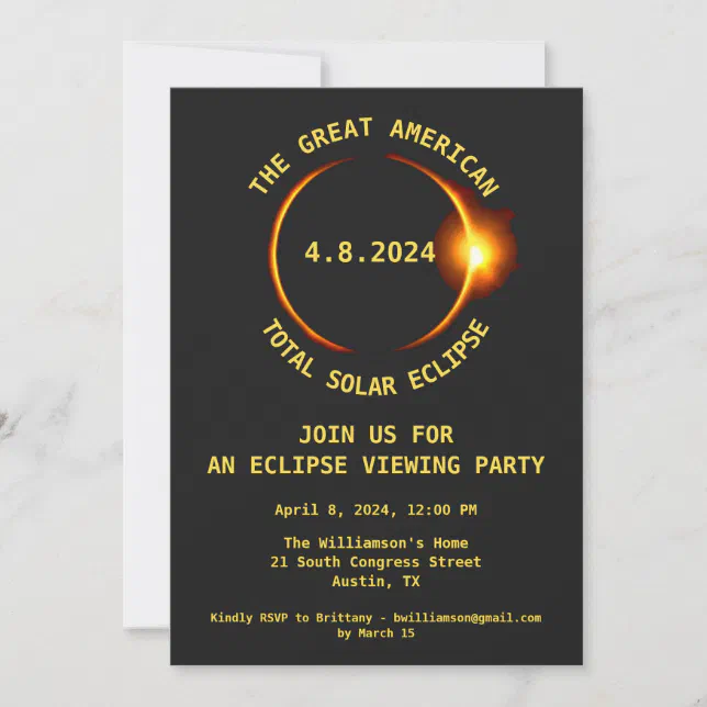 Total Solar Eclipse Viewing Party 4/8/2024 USA Invitation | Zazzle