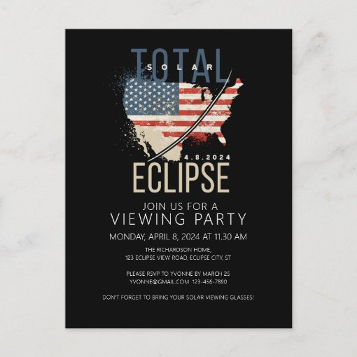 Total Total Solar Eclipse USA Map Viewing Party Invitation Postcard ...