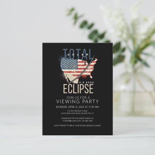 Total Total Solar Eclipse USA Map Viewing Party Invitation Postcard ...