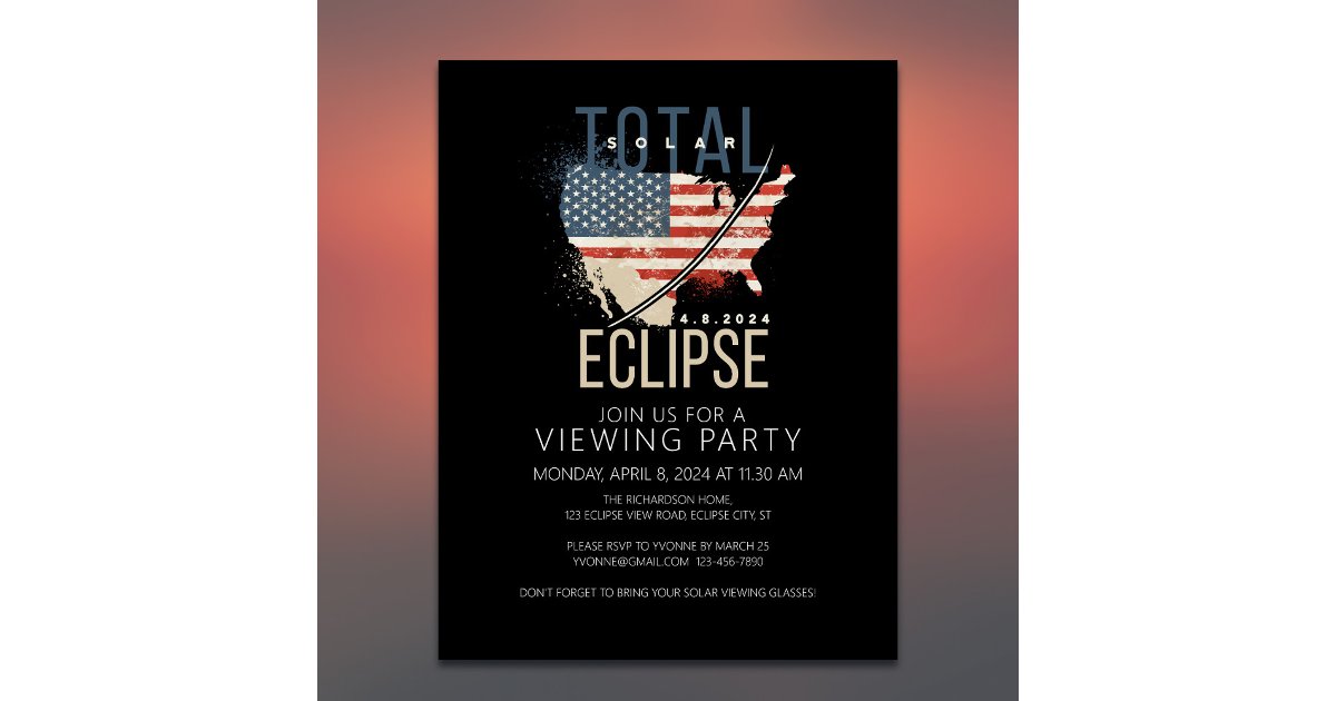 Total Total Solar Eclipse USA Map Viewing Party Invitation Postcard ...