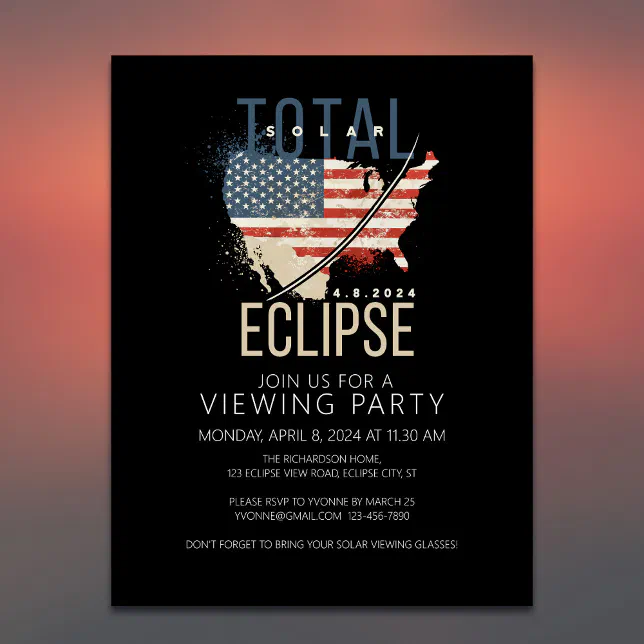 Total Total Solar Eclipse USA Map Viewing Party Invitation Postcard | Zazzle