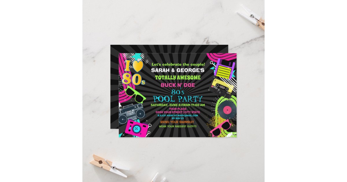 Totally awesome 80s Pool party invitation | Zazzle