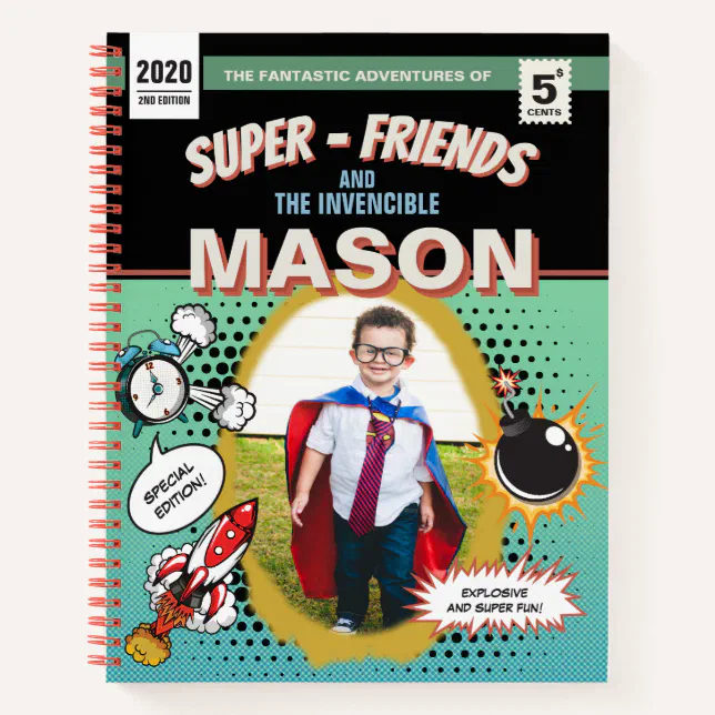 Totally Personalised Retro Comic Superhero Drawing Notebook | Zazzle