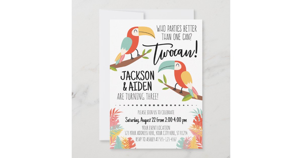 Toucan Birthday Invitation Brothers Boy Twocan | Zazzle