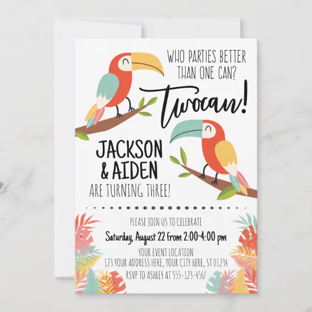 Toucan Birthday Invitation Brothers Boy Twocan | Zazzle
