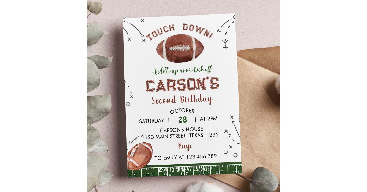 Touch Down Football Boy Birthday Invitation | Zazzle