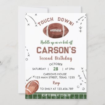 Touch Down Football Boy Birthday Invitation | Zazzle