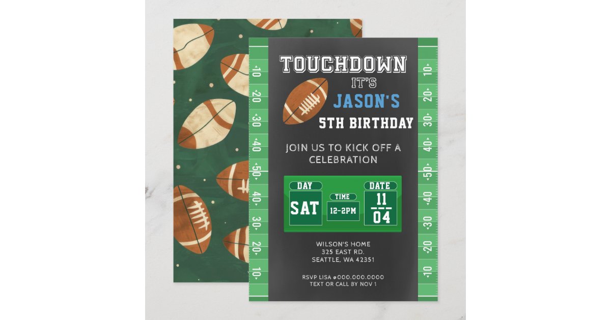 Touch Down Superbowl Boy Football Birthday Invitation | Zazzle