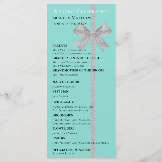 Touch Silver Wedding Suite Bridal Party Ceremony Program | Zazzle