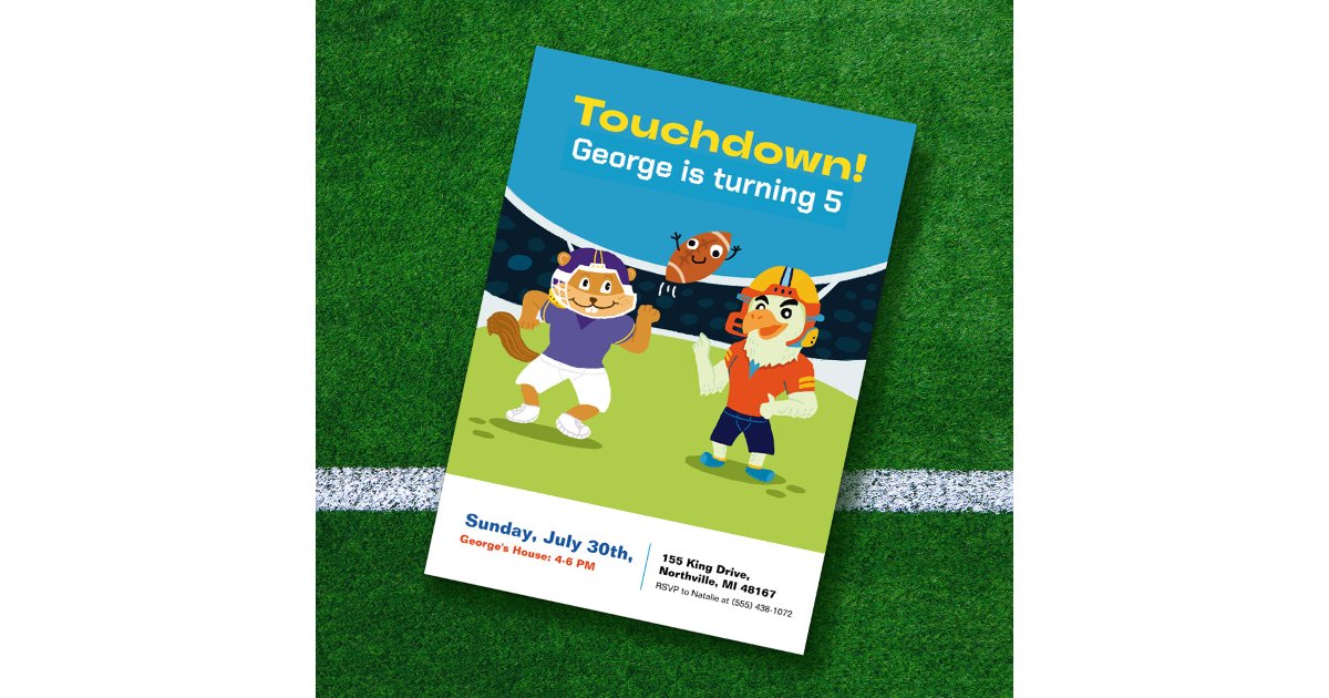 Touchdown American Football Kids Birthday Invitation | Zazzle