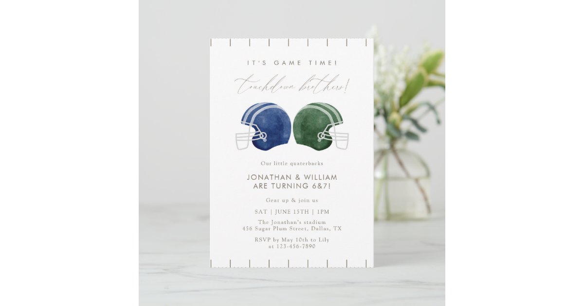 Touchdown Brother Joint Football Helmet Birthday Invitation | Zazzle