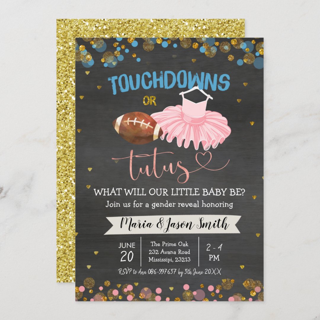 Touchdown or Tutus Gender Reveal Invitation | Zazzle