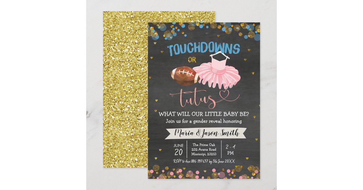 Touchdown or Tutus Gender Reveal Invitation | Zazzle