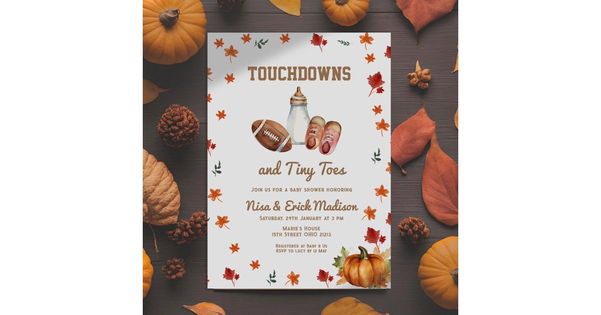 Touchdown Tiny Toes Football Couples Baby Shower Invitation | Zazzle