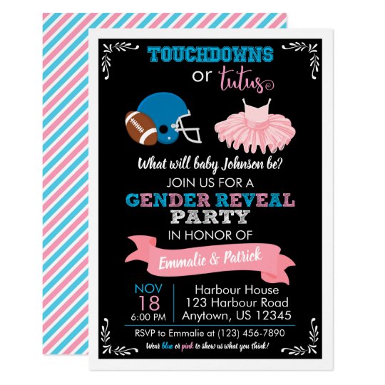 TOUCHDOWNS OR TUTUS Gender Reveal Baby Shower Invitation | Zazzle.com