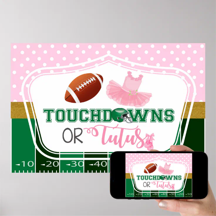 Touchdowns or Tutus Gender Reveal Backdrop Poster | Zazzle