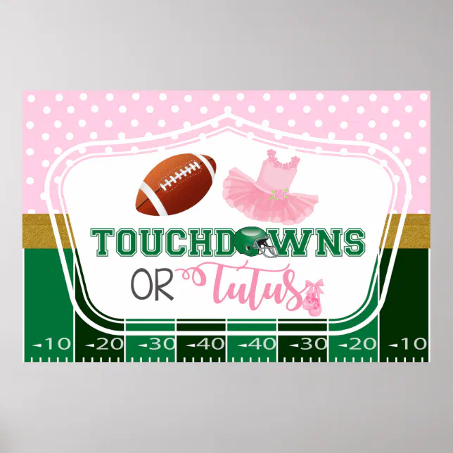 Touchdowns or Tutus Gender Reveal Backdrop Poster | Zazzle