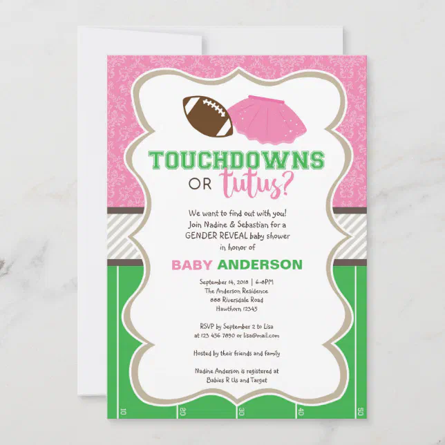 Touchdowns or tutus gender reveal invitation | Zazzle