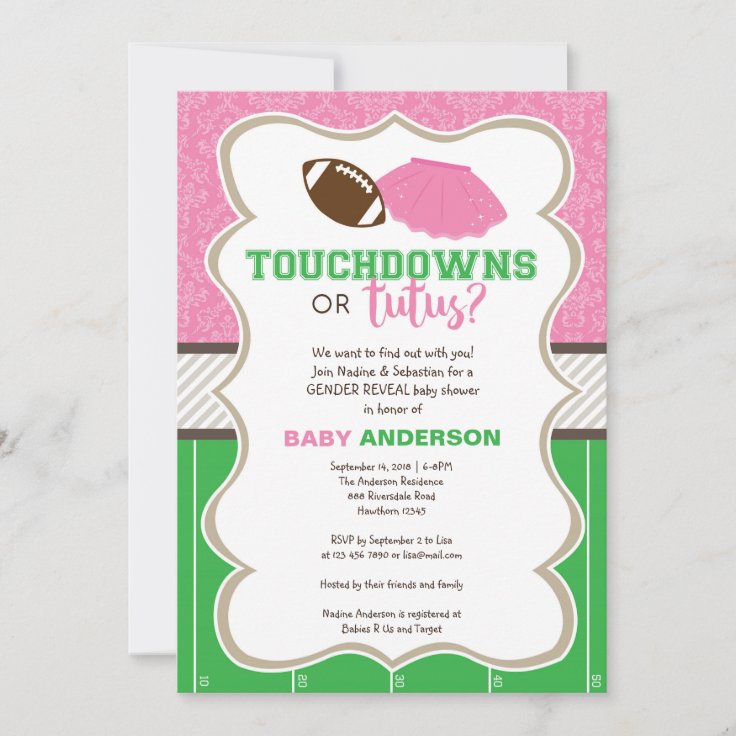 Touchdowns or tutus gender reveal invitation | Zazzle