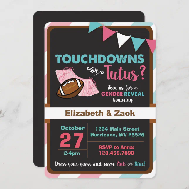 Touchdowns or Tutus Gender Reveal Invitation | Zazzle