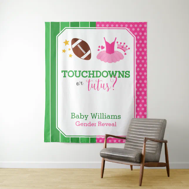 Touchdowns or Tutus Gender Reveal Party Backdrop | Zazzle