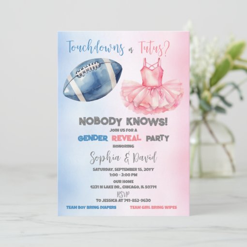 Touchdowns or Tutus Gender Reveal Party Invitation | Zazzle