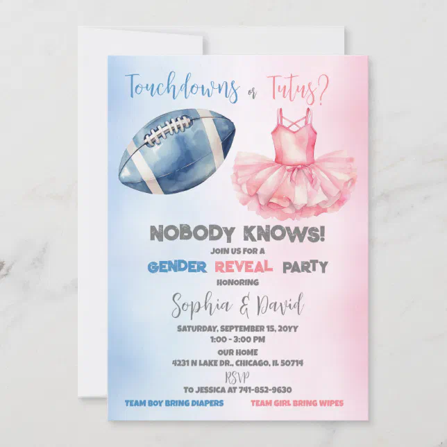 Touchdowns or Tutus Gender Reveal Party Invitation | Zazzle
