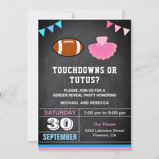 Touchdowns or Tutus Gender Reveal Party Invitation | Zazzle.com